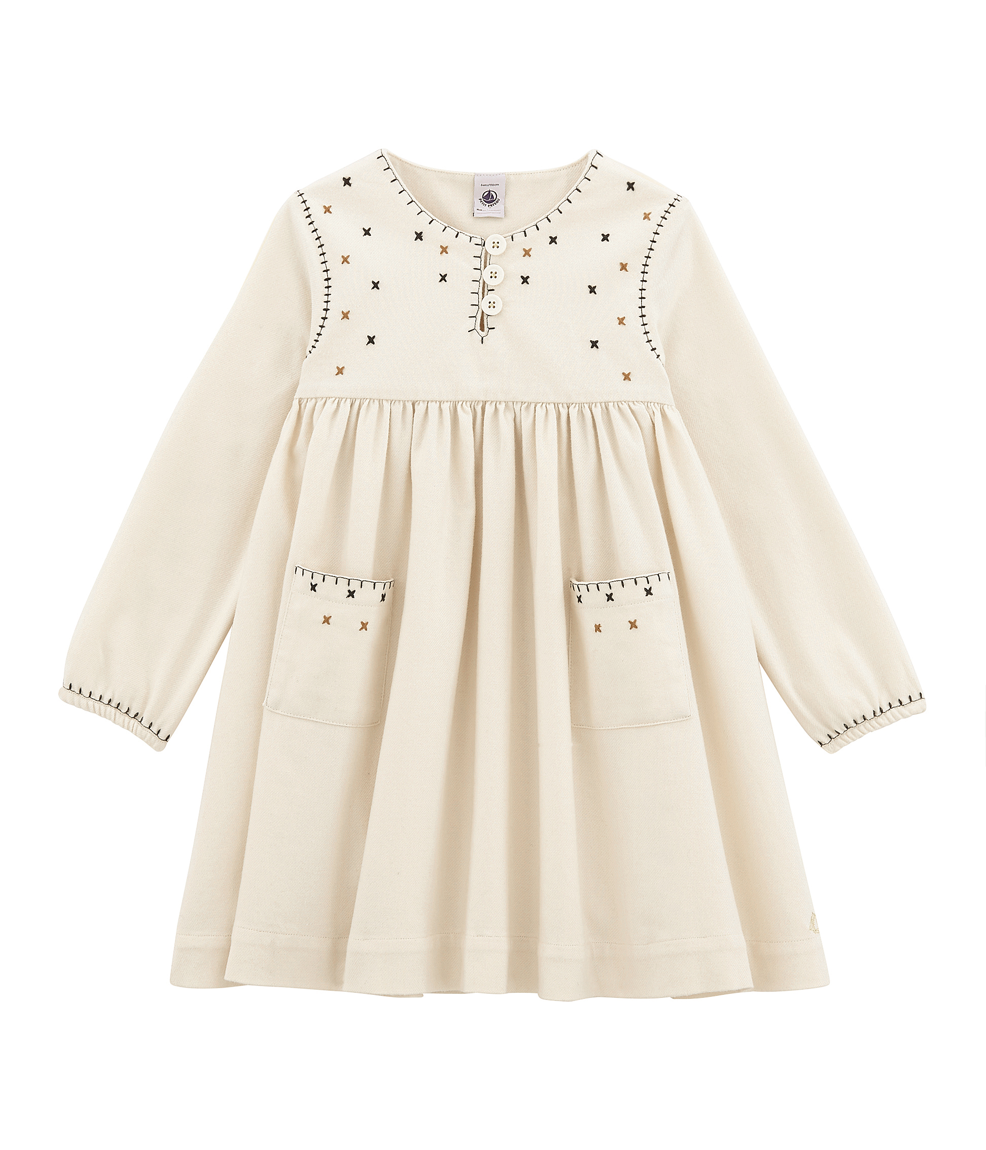 Robe enfant fille manches longues brodées | Petit Bateau